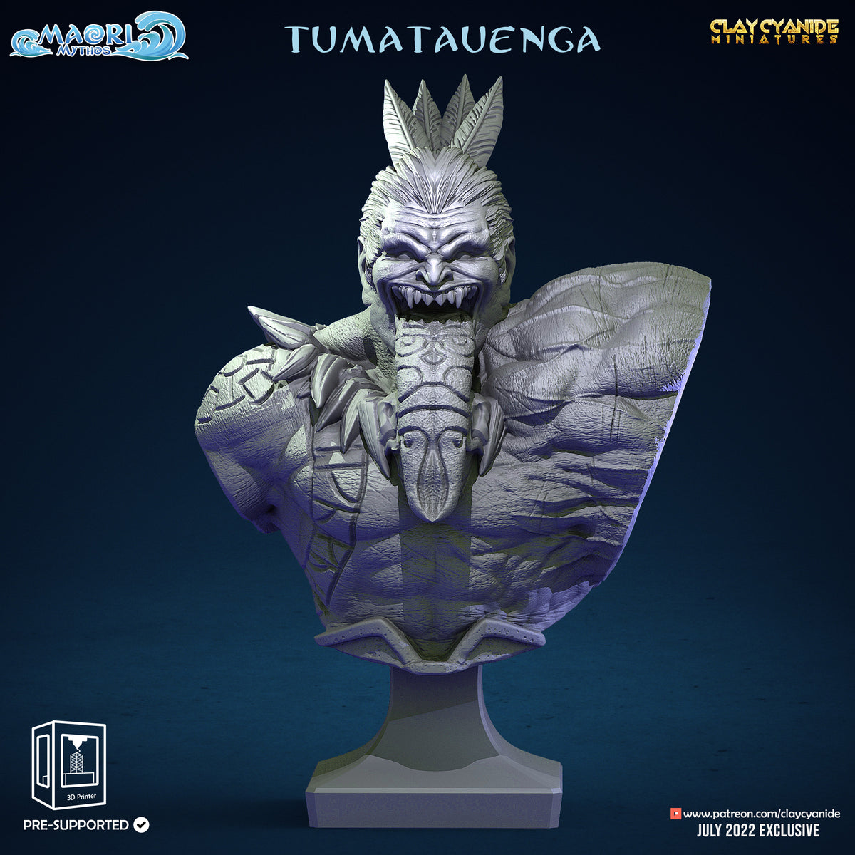 Tumatauenga Bust, Maori Mythos, Clay Cyanide – Daedalus Studios